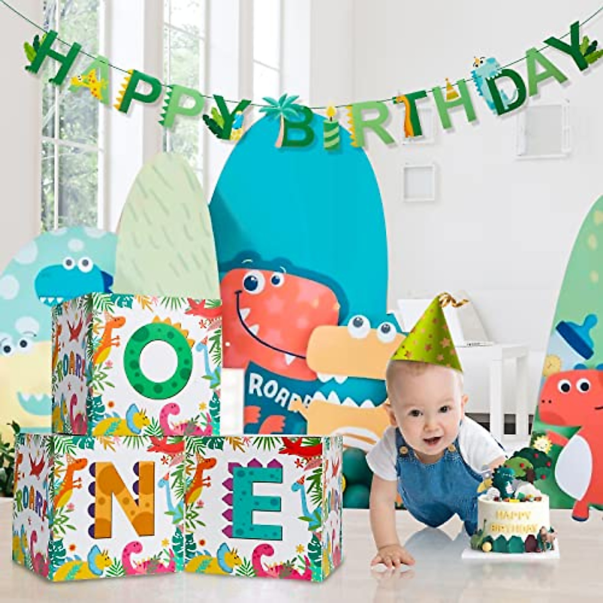 1st Birthday Balloon Box Decorations, One Boxes for 1st Birthday Boys, Dinosaur Birthday Party Supplies Balloon Boxes Dinosaur Birthday Banner Dinosaur Party Favors First Birthday Decorations for Boy