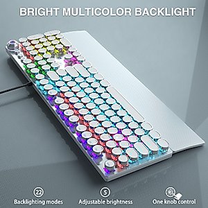 AULA White Gaming Keyboard and Mouse Combo (F2088 Typewriter Style Mechanical Keyboard Wired + SC100 Wireless Gaming Mouse), LED Rainbow Backlit Keyboard Mouse Set