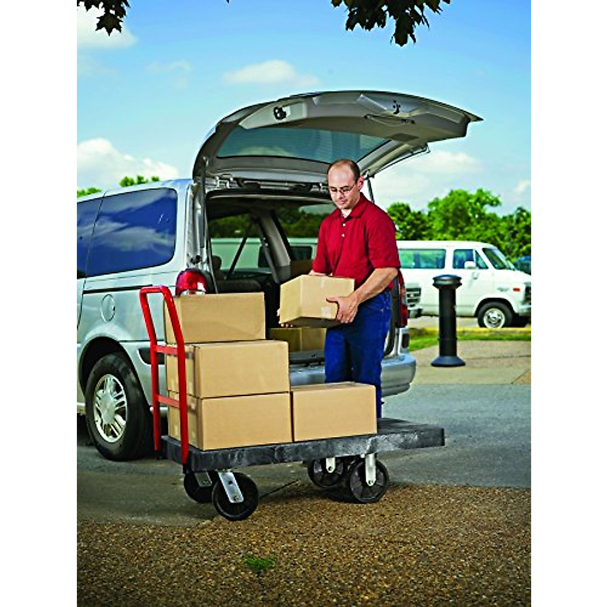 Rubbermaid 2-Shelf Plastic/Poly Mobile Utility Cart with Lockable Wheels, Black (RCP4441BLA)