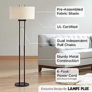 Franklin Iron Works Roscoe Modern Standing Floor Lamp 62" Tall Oil Rubbed Bronze Brown Twin Poles White Fabric Hardback Oval Shade Decor for Living Room Reading House Bedroom Office
