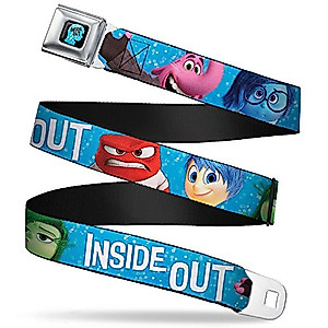 Buckle-Down Seatbelt Belt - INSIDE OUT 6-Character Pose Sparkle Blue/White - 1.0" Wide - 20-36 Inches in Length