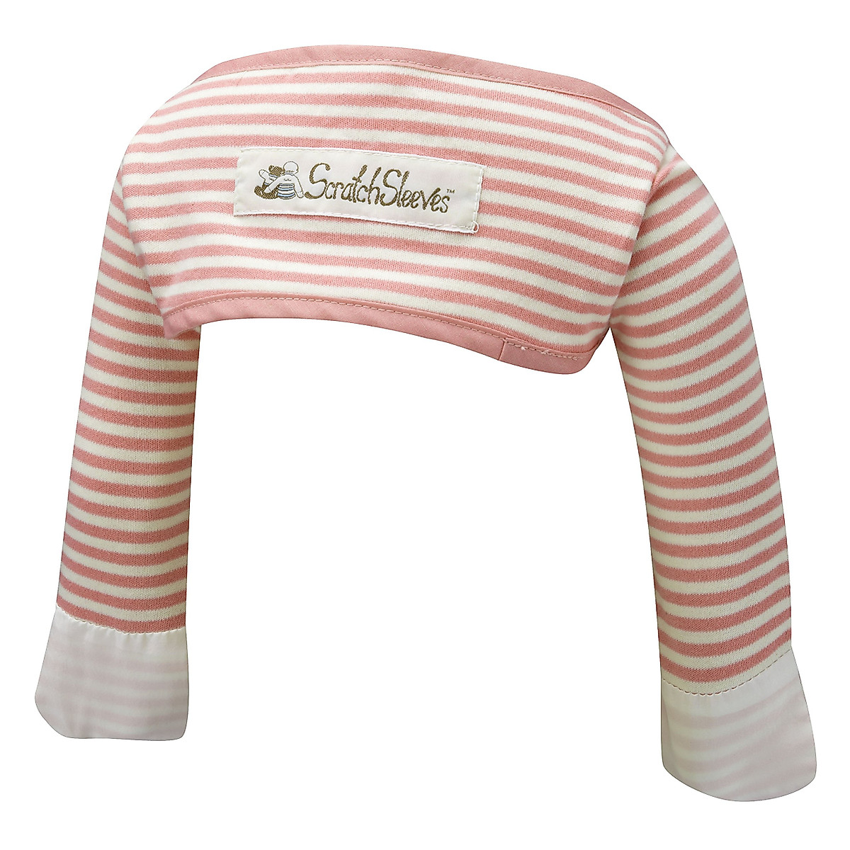 ScratchSleeves | Girls' Stay-On Scratch Mitts | Stripes | Pink and Cream | 21-24m