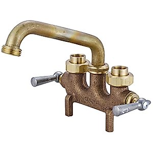 Central Brass Two Handle Laundry Faucet Heavy Duty Rough Brass 6" Reach Tube Swivel Spout, 0465