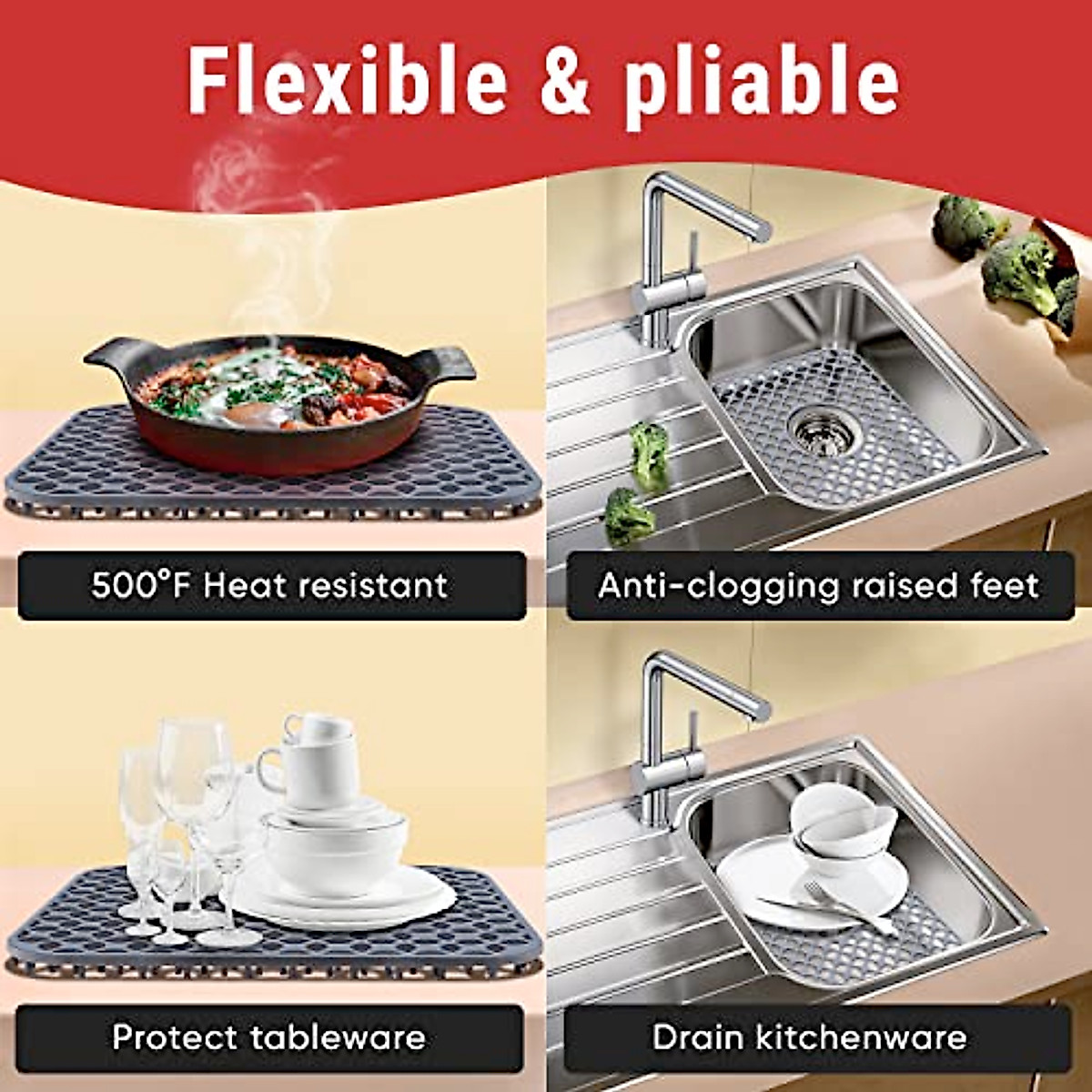 Kitchen Sink Protector 13.58" x 11.6" - Sink Mats for Bottom of Kitchen Sink - Sink Protectors for Kitchen Sink - Sink Mats and Protectors - Dish Drying Mat for Stainless Steel Sink