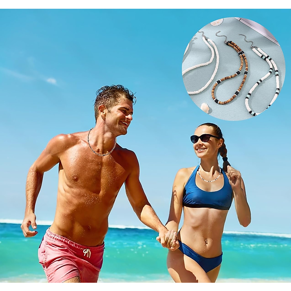 FIRAZIO 5Pcs Puka Shell Necklace Men Seashell Necklace Summer Beach Surfer Necklace for Men Women Hawaiian Necklace for Men White Necklace Beach Jewelry