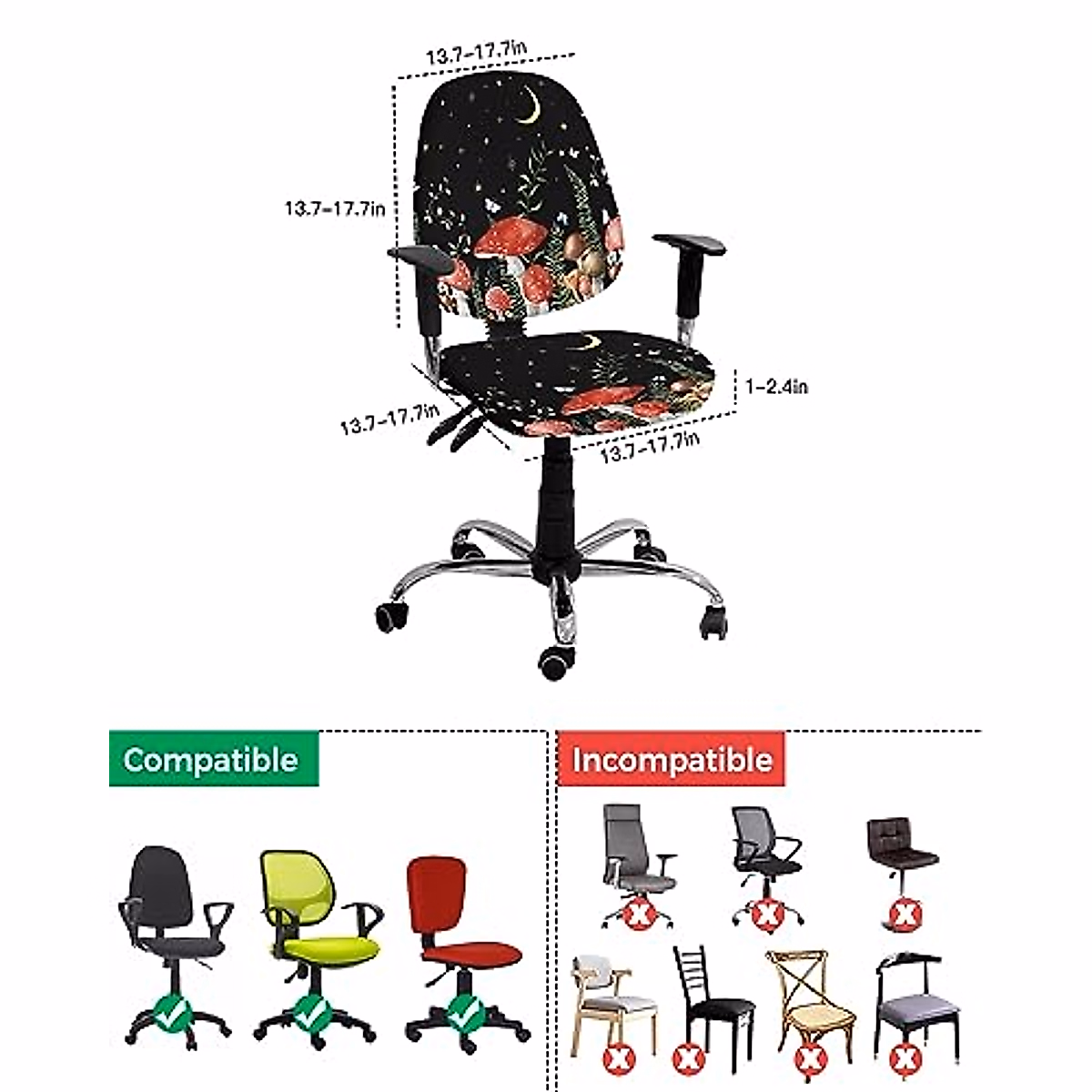 Big buy store Office Chair Cover Mushroom Flowers Butterfly Desk Chair Cover Stretch Elastic Universal Computer Chair Covers Green Leaves Stars Moon Stretch Rotating Chair Slipcovers Protectors