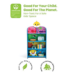 Delta Children Wooden Playhouse 4-Shelf Bookcase for Kids, Baby Shark, 10.23"D x 19.88"W x 40.35"H