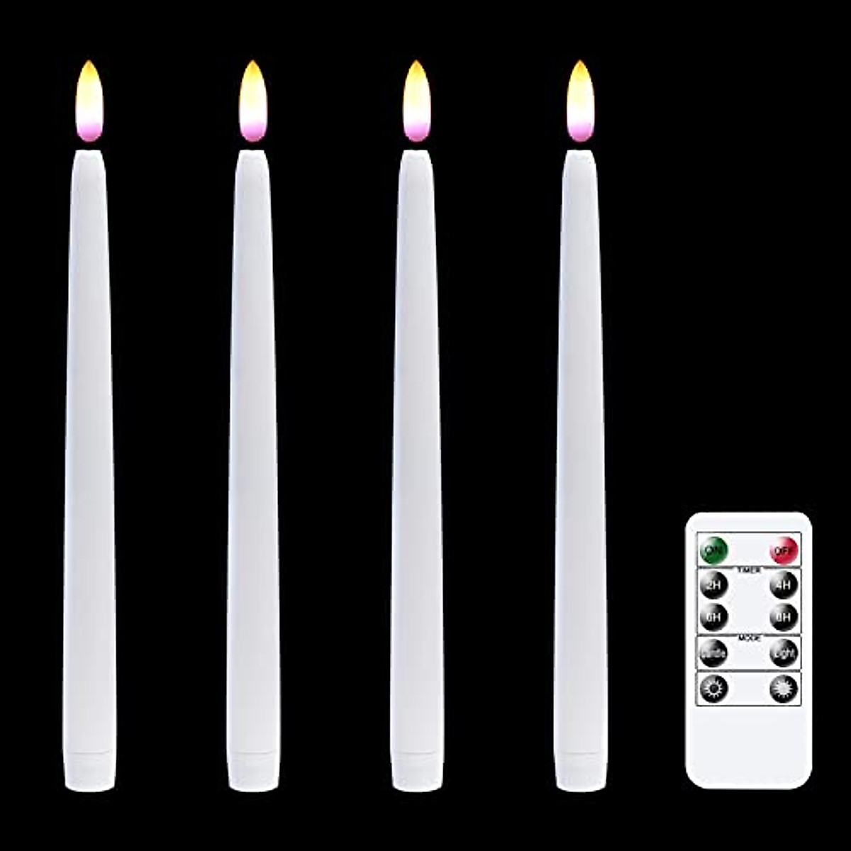 Wondise Flameless Flickering Taper Candles with Remote and Timer, 11 Inch Battery Operated Real Wax 3D Flame White Window Candle for Christmas Home Decoration, Set of 4(D0.78 inch x H11 inch)