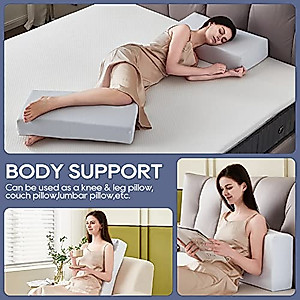 Cube Pillow for Side Sleepers (24"x12"x6", Extra Thick), Memory Foam Rectangle Pillow Support Neck and Shoulder for Pain Relief, Bed Pillow for Sleeping with Removable Cover - King, Queen|Gray