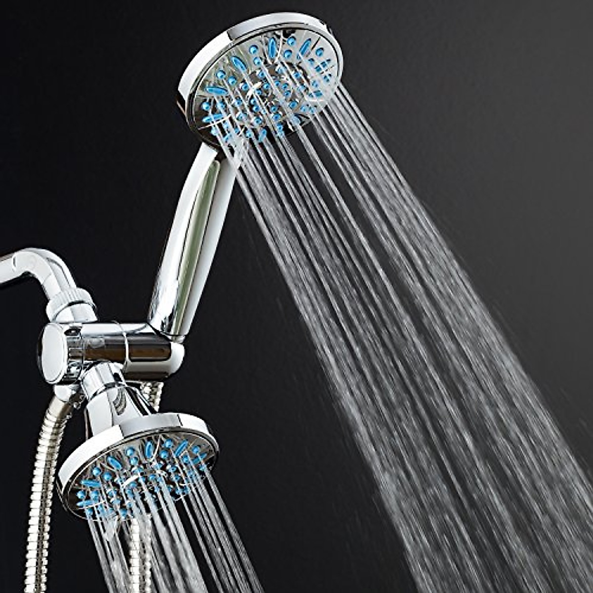 AquaDance Antimicrobial/Anti-Clog High-Pressure 30-Setting Combo Microban Nozzle Protection from Growth of Mold Mildew & Bacteria for Stronger Shower Aqua, Chrome/Wave Blue Jets