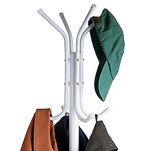 Mind Reader Coat Rack, Hall Tree, Freestanding, Coat Tree, Hat, Jacket, Purse, Metal, 14.75" L x 16.5" W x 69" H, White