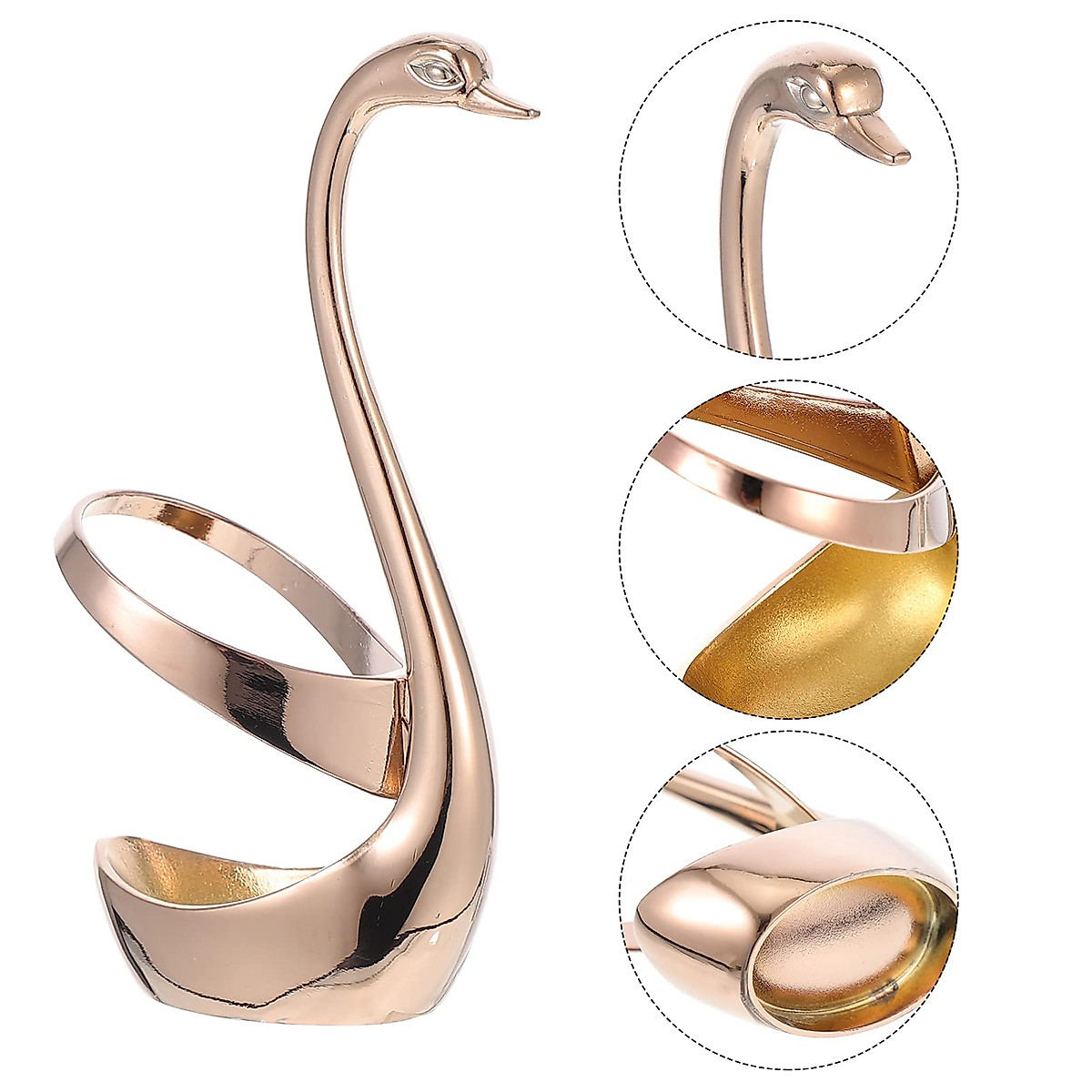 OSALADI Decorative Swan Base Holder Coffee Spoon Holder Fruit Forks Dessert Spoon Rest Stainless Steel Swan Figurine for Dinner Table Decoration Rose Gold