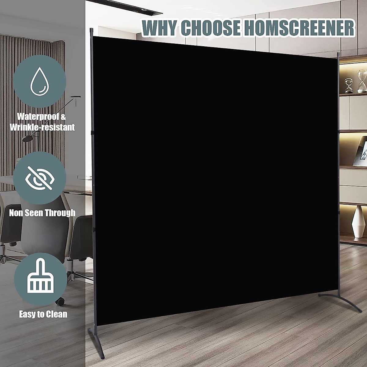 Room Divider Single Panel Privacy Screen, 71''x72''H Large Divider for Room Separation, Thickened Fabric 6FT Room Divider Wall Screen for Bedroom Office School, Portable Partition Room Dividers, Black