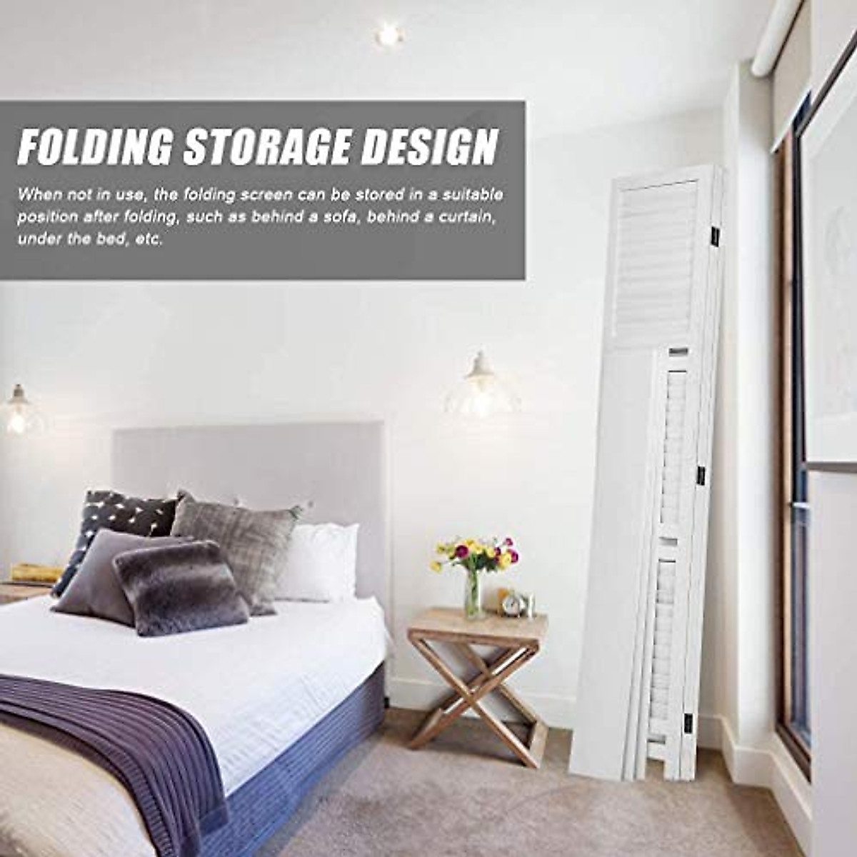 Room Dividers and Folding Privacy Screens 4 Panel 69 Inch Tall Portable Room Seperating Divider w/ 3 Display Shelves Solid Wood Room Partitions and Dividers Freestanding for Home, Office, Restaurant