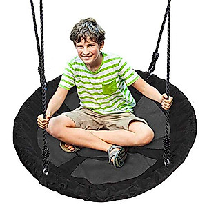 SereneLife Saucer Swing with Hang Kit, Outdoor Tree Swing with Swivel Spinner for Kids (Black)
