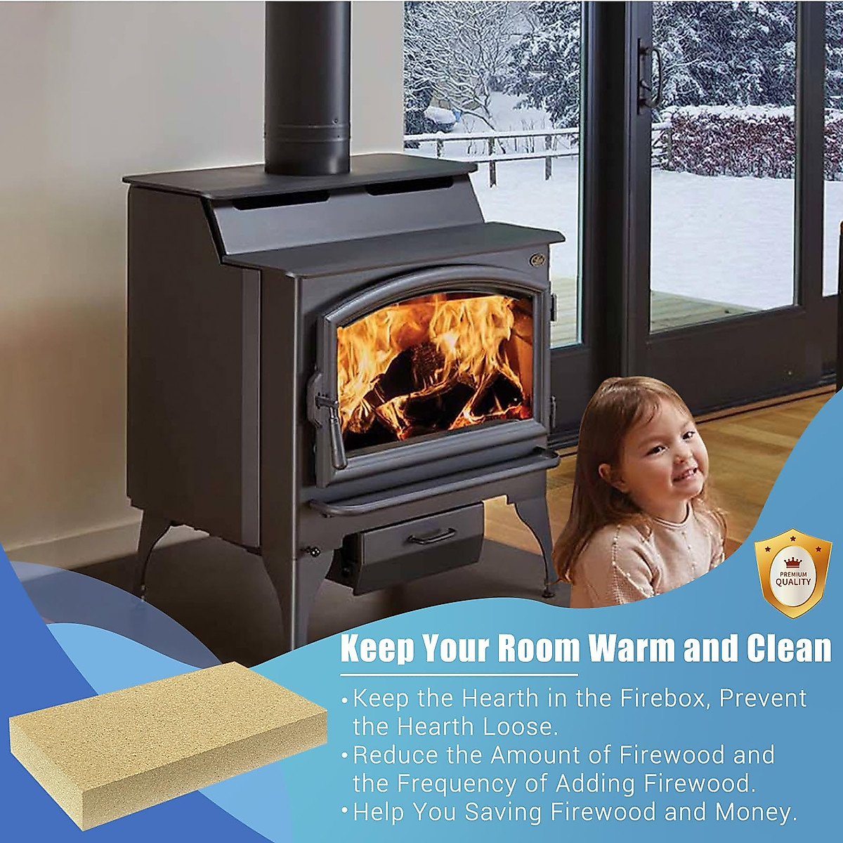 Protalwell Woodstove Firebricks, Fire Bricks, Size 9" X 4-1/2" X 3/4", High Temperature Resistant Fire Bricks Replacement for Wood Stoves, 6 Pieces