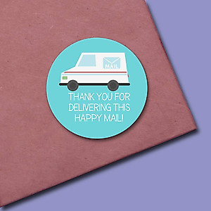 Happy Mail Themed Thank You Postal Worker Appreciation Sticker Labels for Small Businesses, 60 1.5" Circle Stickers by AmandaCreation, Great for Envelopes, Postcards, Direct Mail, & More!
