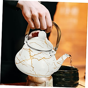 LABRIMP Marble Enamel Jug Gas Top Kettle Espresso Maker Camping Stoves Ceramic Tea Kettle Warmer Coffee Pot Enamel Stovetop Kettle Drip Coffee Kettle White Vintage Pear Shaped Pot