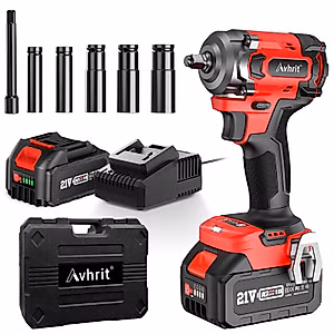 Avhrit 3/8" Impact Wrench Cordless, Brushless Electric Impact Gun Max Torque 330Ft-lbs(450N.m) w/ 4.0Ah Battery, Charger, 5 Sockets, Power Impact Wrenches for Car Home, Tire Repair