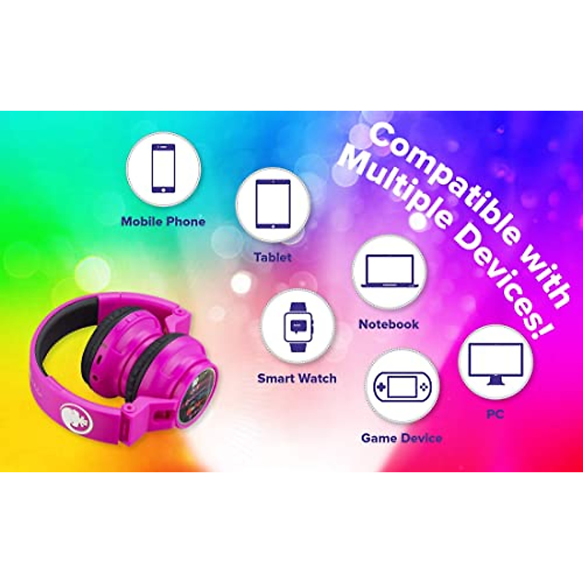eKids Trolls Kids Bluetooth Headphones, Wireless Headphones with Microphone Includes Aux Cord, Volume Reduced Kids Foldable Headphones for School, Home, or Travel