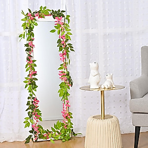 Dolicer 4Pcs 6.6Feet Artificial Flowers Silk Wisteria Garland Artificial Wisteria Vine Rattan Silk Hanging Flower for Home Garden Outdoor Ceremony Wedding Arch Floral Decor, Purplish Red