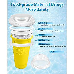 Slushy Maker Cup, DIY Magic Slushy Maker Squeeze Cup, Portable Smoothie Squeeze Cup for Juices, Milk and Ice Cream Make, Double Layers Silica Cup with Lid & Straw for Kids, Friends, Family (Yellow)1