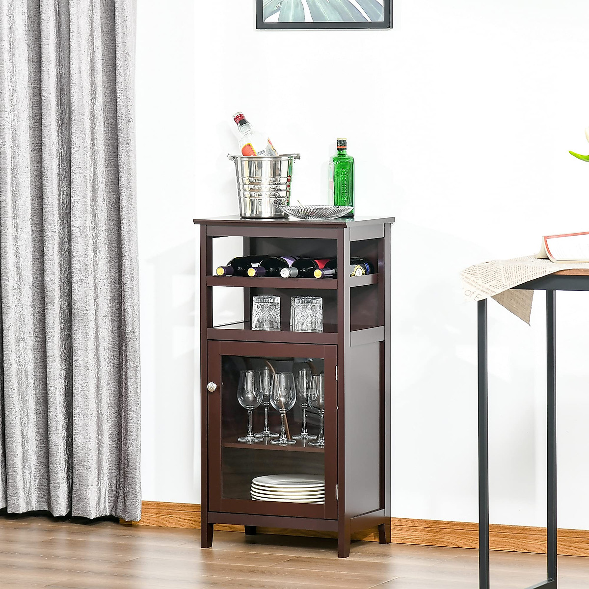 HOMCOM Wine Cabinet with 4 Bottle Wine Rack, Open Shelf, Acrylic Door Cabinet with Adjustable Shelf, Espresso
