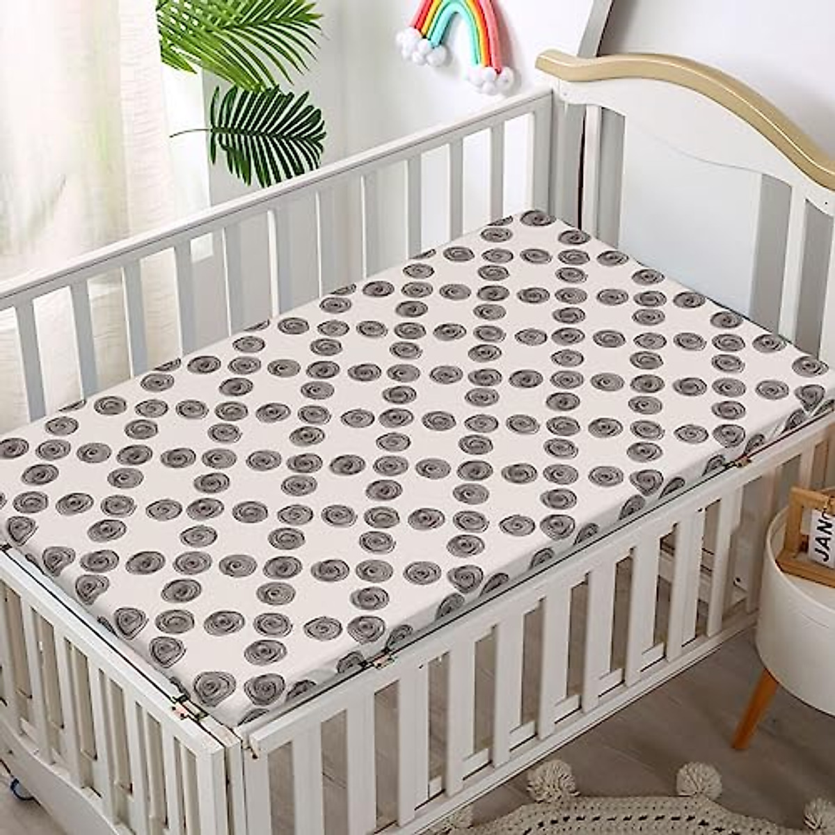 Doodle Themed Fitted Crib Sheet,Standard Crib Mattress Fitted Sheet Soft and Breathable Bed Sheets - Baby Crib Sheets for Girl or Boy,28“ x52“,Dark Taupe Pearl