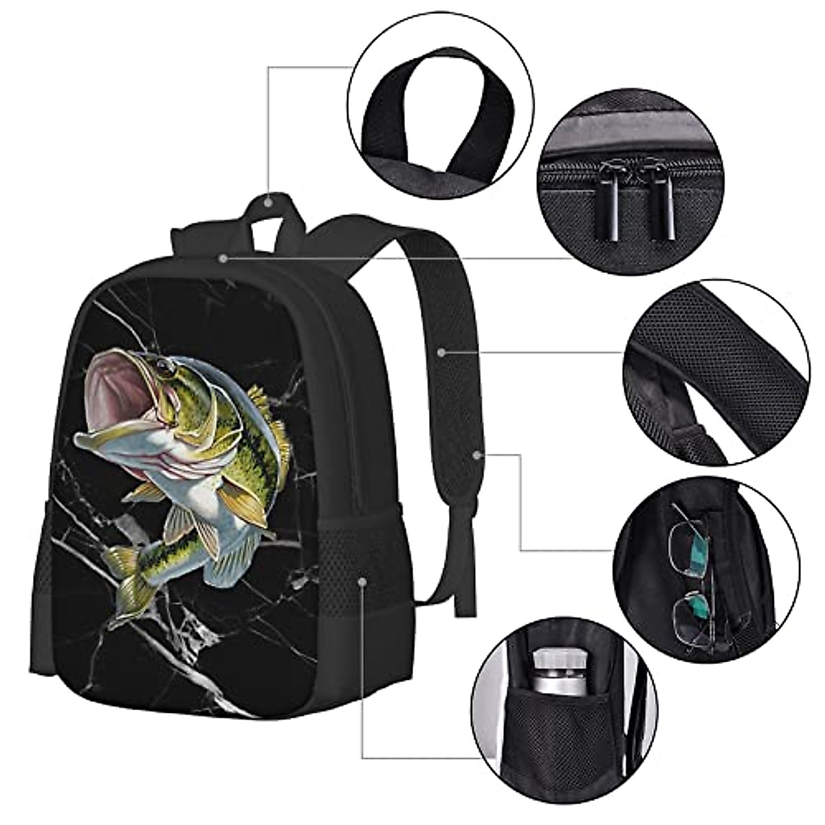 Bass-Fishing-Backpack, Laptop Backpacks Bookbags Travel Daypack School Bags For Teens Boys Girls Veswiya
