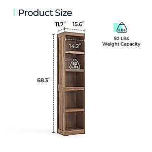 LINSY HOME 5-Shelf Bookcase, Narrow Bookshelves Floor Standing Display Storage Shelves 68 in Tall Bookcase Home Decor Furniture for Home Office, Living Room, Bed Room - Dark Brown