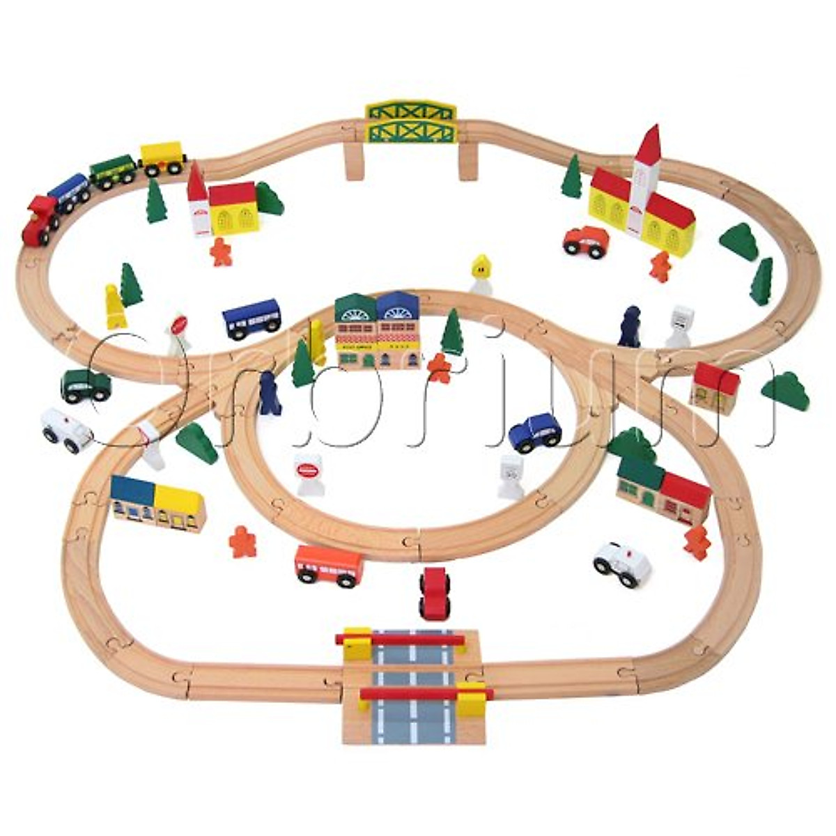 Orbrium Toys 100 Piece Triple Loop Wooden Train Set Track Generic Fits Thomas Brio