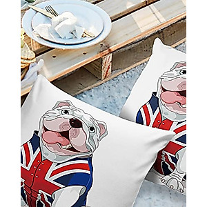 Vandarllin Outdoor Throw Pillows Covers 18X18 Set of 2 Waterproof Cute Dog Decorative Zippered Lumbar Cushion Covers for Patio Furniture, Union Jack Red and Blue