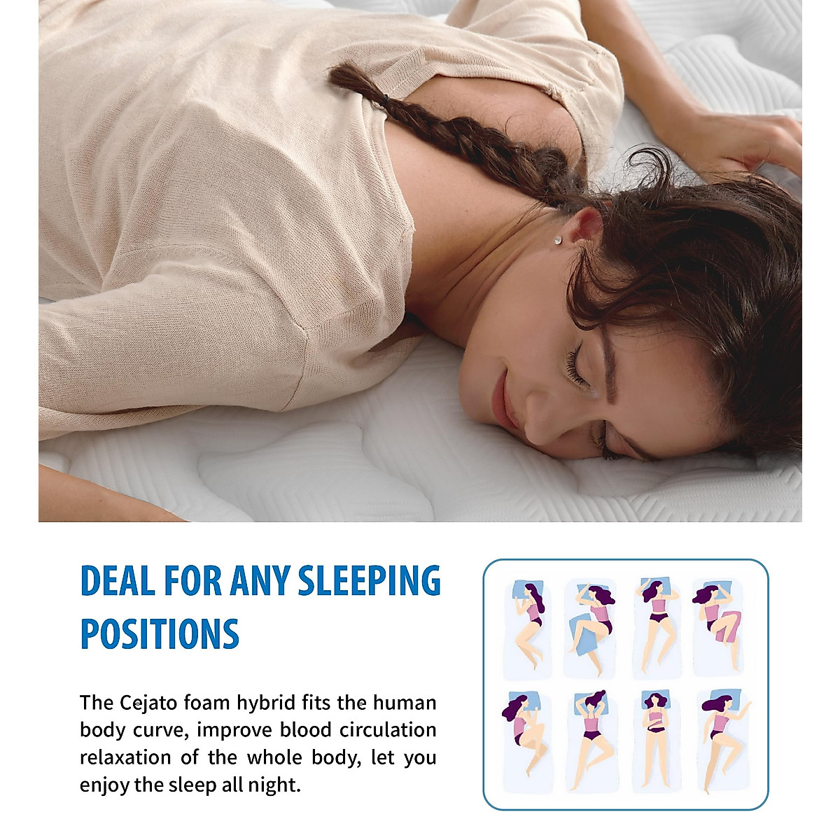 Cejato Full Size Mattress,10 Inch Hybrid Full Mattress in a Box with Memory Foam & Individual Pocket Spring for Pain Relief,Medium Firm White Full Mattresses,CertiPUR-US Certified.