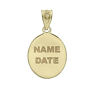 Personalized Name 14k Yellow Gold My Baptism Dove Cross Engravable Oval Pendant Necklace, 16"