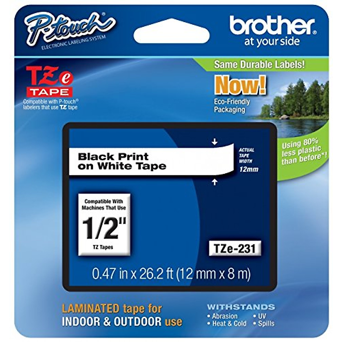 Genuine Brother 1/2" (12mm) Black on White TZe P-touch Tape for Brother PT-D600, PTD600 Label Maker with FREE TZe Tape Guide Included