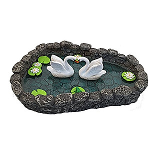 GlitZGlam Swan Miniature Pond - Love is in The air! A Miniature Swan Lake for a Miniature Fairy Garden and Miniature Garden Accessories