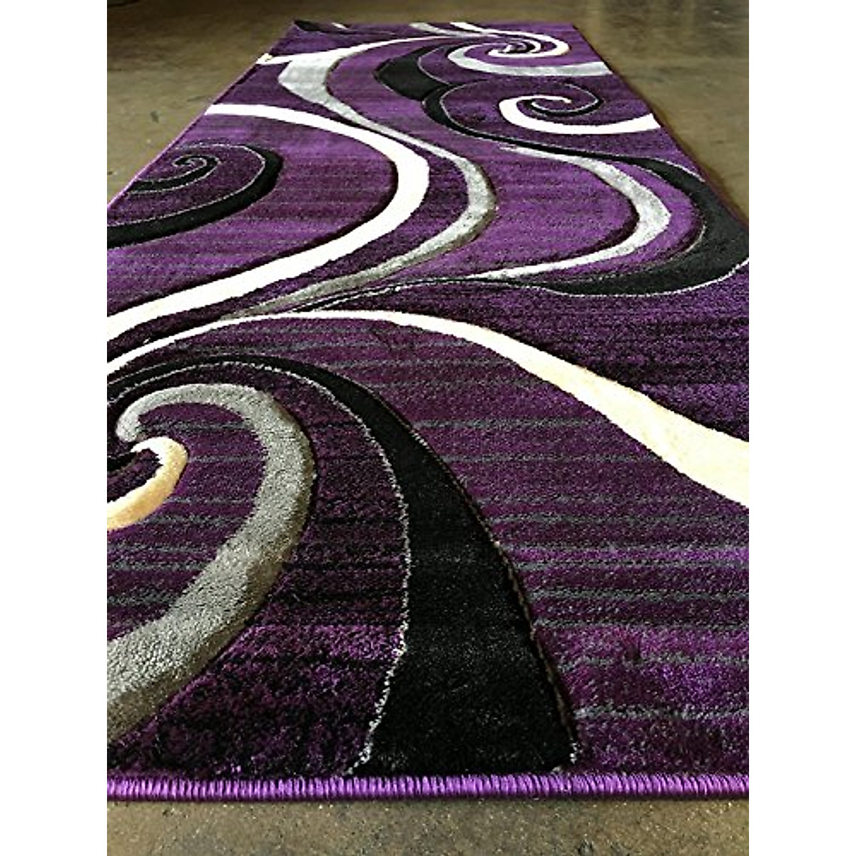 Contempo Modern Purple Grey Black Gray Contemporary Runner (400,000 Point) Area Rug Swirl Design #344 (2 Feet X 7 Feet 3 Inch )