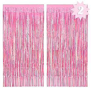 xo, Fetti Decorations Hot Pink Iridescent Fringe Foil Curtain - Set of 2 | Bachelorette Party Bridal Shower Backdrop, Wedding, Birthday Photo Booth