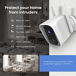 Feit Electric CAM/WM/WiFi/BAT 1080p HD Outdoor Battery Powered WiFi Smart Home Security Camera with Night Vision, 2-Way Audio, White