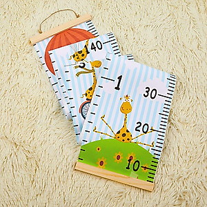 Beinou Baby Growth Chart Ruler for Kids Wood Frame Height Measure Chart 7.9in x 79in Canvas Hanging Height Growth Chart