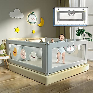 EAQ Bed Rail for Toddlers, Infants Safety Bed Guardrail, Toddler Bed Rails for Twin, Full Size, Queen &King Mattress,Extra Long Crib Rail Guard,One Pack(59", Dog)