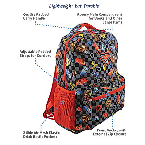 Disney Cars Boy's Girl's 16 Inch School Backpack Bag Lightning McQueen Mater (One Size, Black/Red)