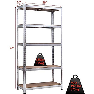 GOFLAME 5-Tier Storage Shelving Rack, Height Adjustable Shelves Heavy Duty with Steel Frame, Display Rack for Books, Clothes 36"x 16"x 72”, Silver