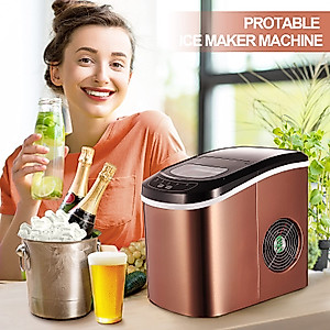 Hicer Counter top Ice Maker Machine with Self-Cleaning- 2 Size Bullet Shaped Ice,9 Cubes Ready in 6-8 Minutes,26LBS/24H-with Ice Scoop and Basket,for Home/Kitchen/Bar/Office (Bronze)