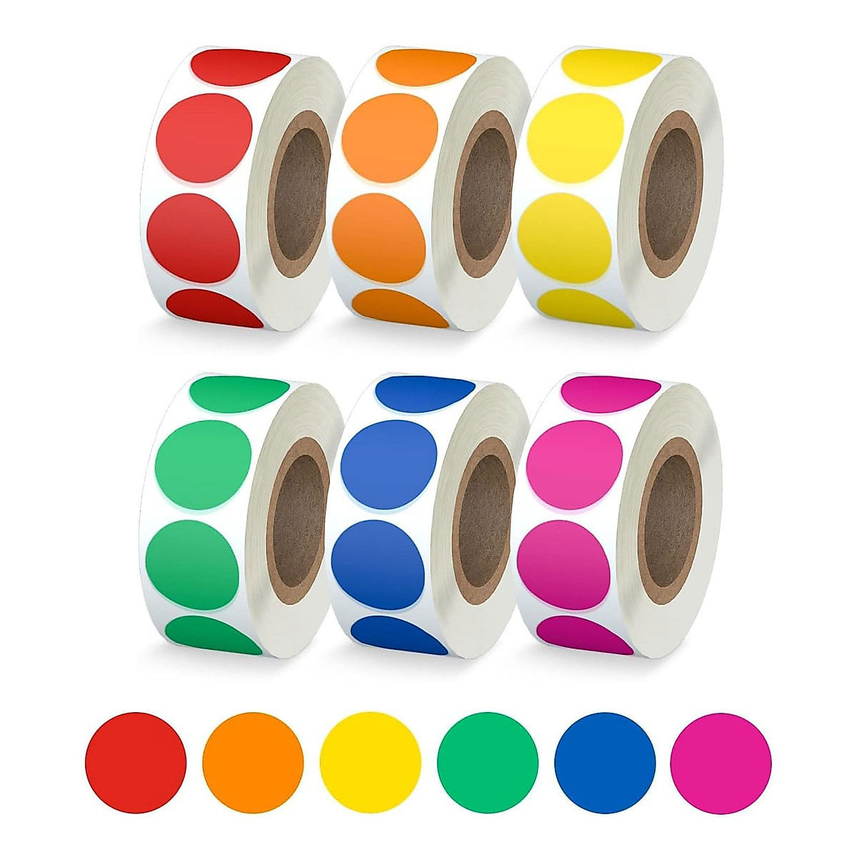 3000 PCS Printholic 3/4" Round Color Coding Circle Dot Sticker Labels 6 Color Includes Bright Yellow Green Red Pink Orange Blue(500 Labels/Roll)