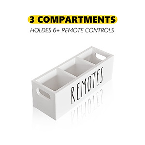 Remote Control Holder, Farmhouse Remote Storage Caddy, Bedside TV Controller Box, Rustic Wood Media Organizer Tray for Home Bedroom Table (White)