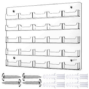 Lincia Acrylic Business Card Holder Wall Mount Clear Sticker Display Rack Multiple Card Holders Clear Acrylic Card Organizing Sticker Display Stand Pre Drilled Acrylic Display (25 Pocket)