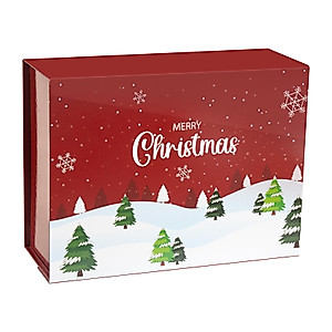 CHARMGIFTBOX Christmas Gift Boxes with Lids, 9x7x3.5 Inches Luxury Xmas Eve Gift Box, Collapsible Red Gift Boxes with Magnetic Closure for Presents Wrapping Gifts