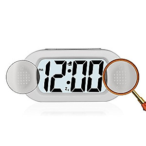 Plumeet Digital Alarm Clock Travel Clock with Snooze and Nightlight - Easy to Set Simple Bedside Alarm Clocks for Kids - Ascending Sound - Battery Powered (White)