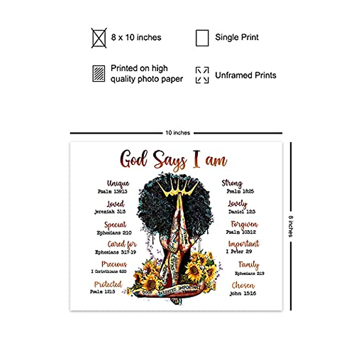 African American Black Wall Art - Religious Spiritual Bible Verse Decor - African American Women, Woman, Girls - Inspirational Christian Scripture Poster - Encouragement Gifts - Positive Affirmations